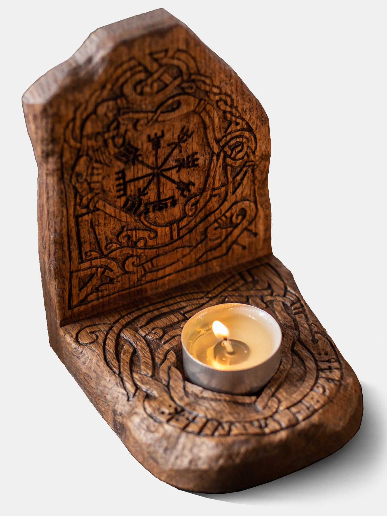 Scandinavian candlestick - Wooden Candle Holder Norse Heathen – Blagowood